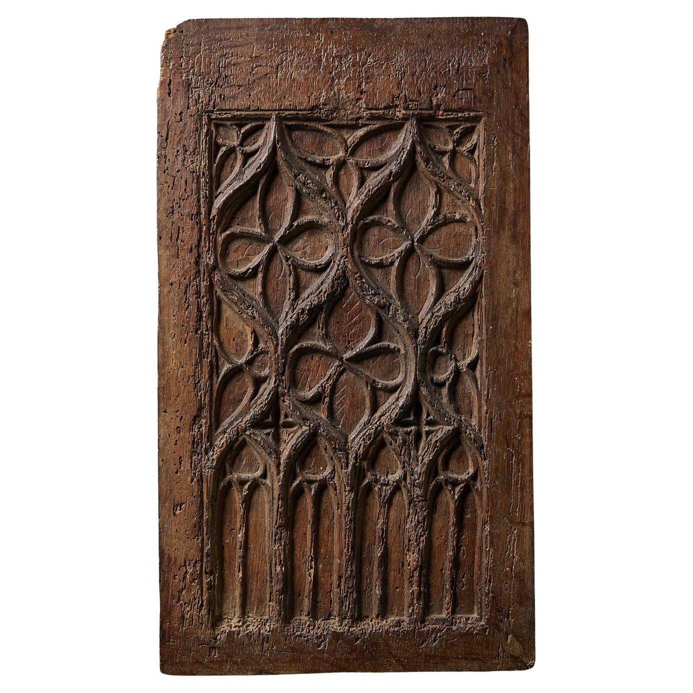 16th Century French Oak Gothic Panel, Hand-Carved Tracery, Antique For ...
