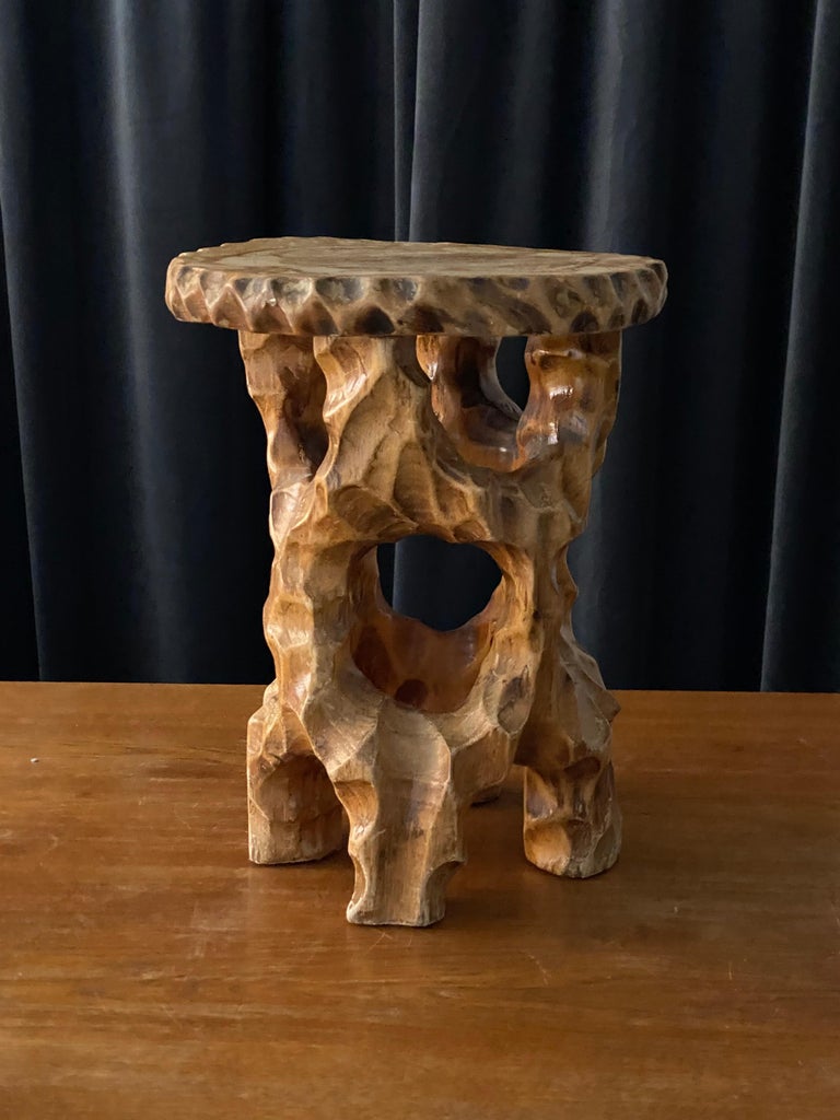 Hand Carved Sculptural Stool Stained and Lacquered Wood, Sweden Mid ...