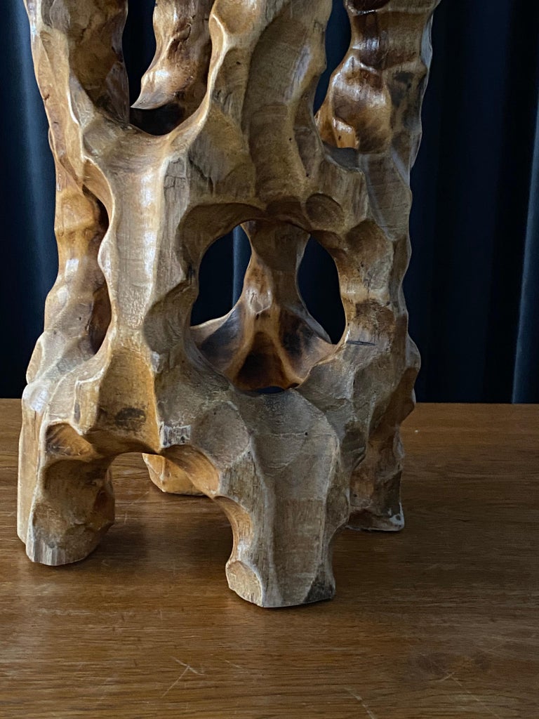 Hand Carved Sculptural Stool Stained and Lacquered Wood, Sweden Mid ...