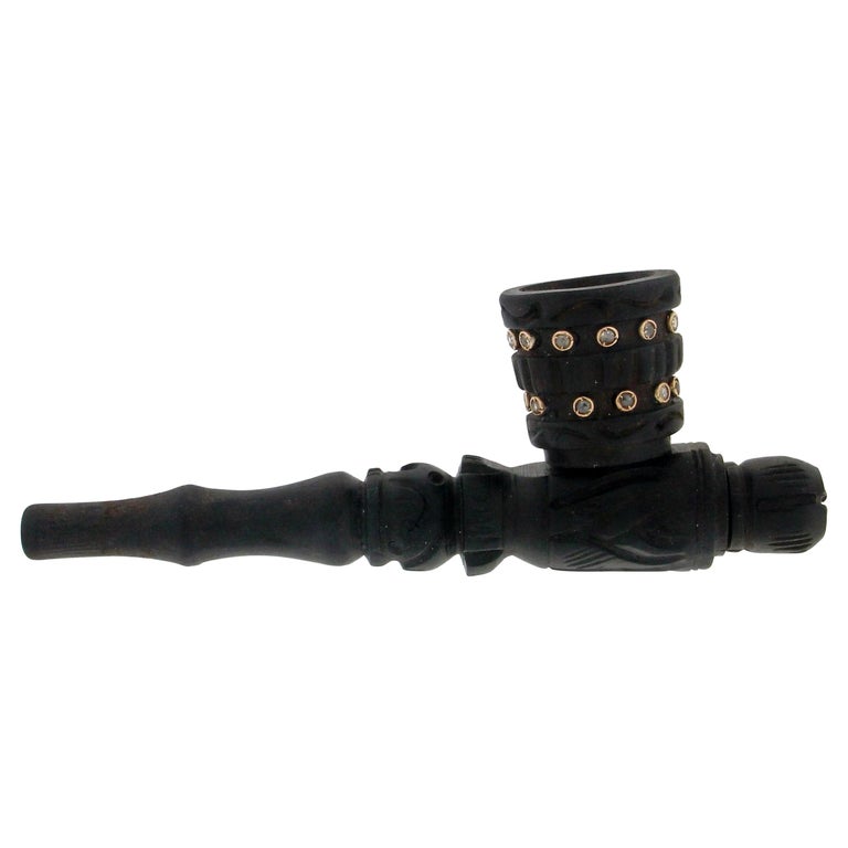 Handcraft 14 Karat Yellow Gold Diamonds Ebony Pipe For Sale at 1stDibs