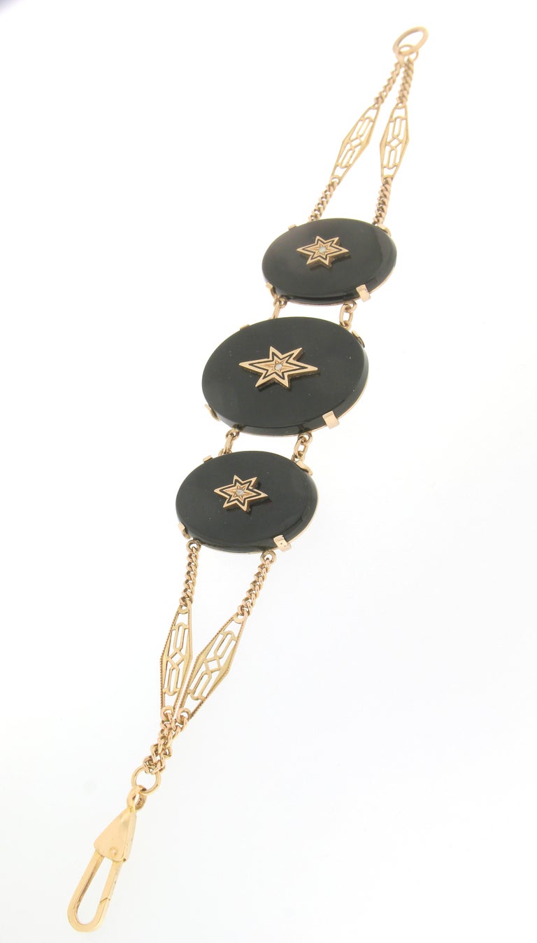 Handcraft 14 Karat Yellow Gold Onyx Cuff Bracelet For Sale at 1stDibs