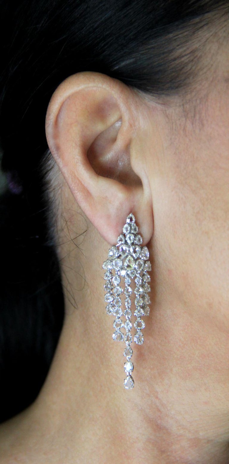 Handcraft 18 Karat White Gold Rose Cut Diamonds Drop Earrings For Sale ...