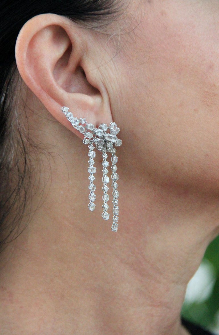 Handcraft 18 Karat White Gold Diamonds Drop Earrings For Sale at 1stDibs