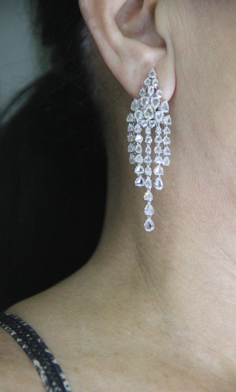 Handcraft 18 Karat White Gold Rose Cut Diamonds Drop Earrings For Sale ...