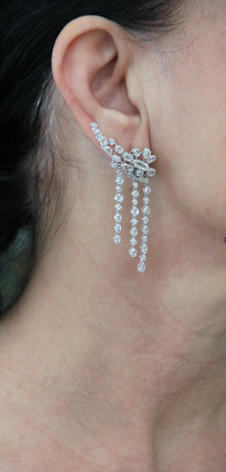 Handcraft 18 Karat White Gold Diamonds Drop Earrings For Sale at 1stDibs