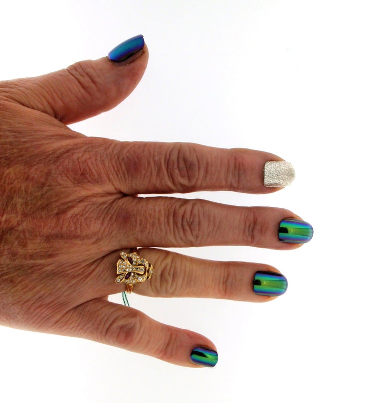 Handcraft 18 Karat Yellow Gold Diamonds Cougar Cocktail Ring For Sale ...