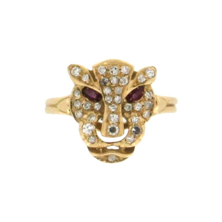Handcraft 18 Karat Yellow Gold Diamonds Cougar Cocktail Ring For Sale ...