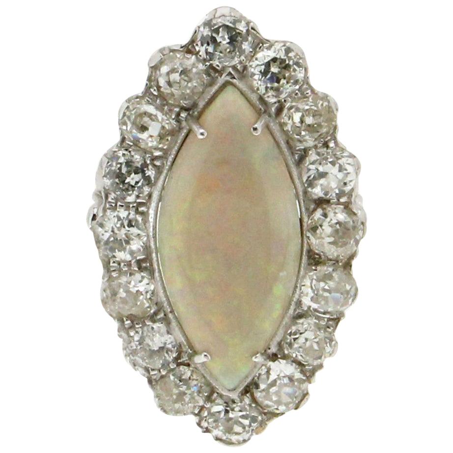 14 Karat White Gold Ladies Australian Black Opal and Diamond Cocktail Ring For Sale at 1stDibs