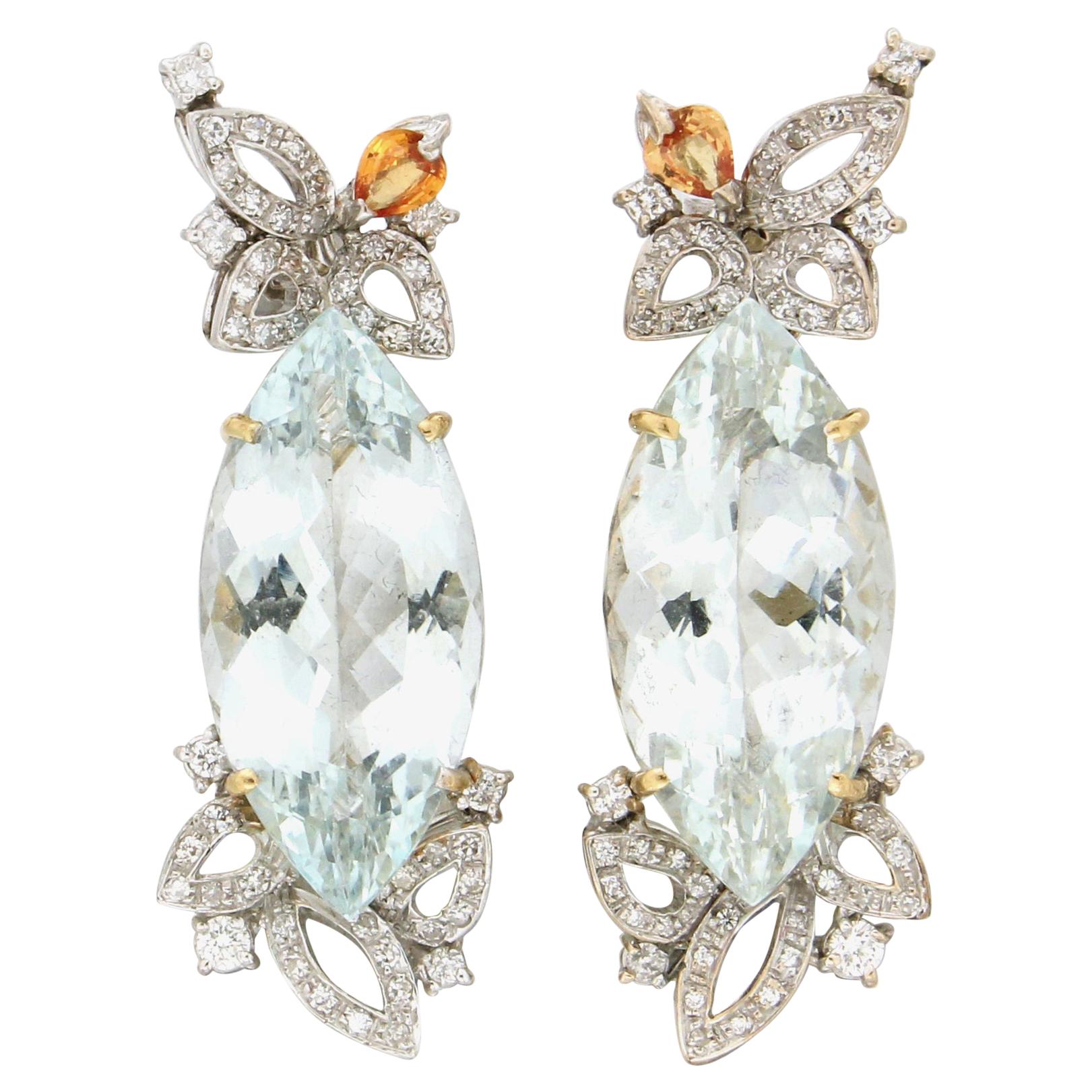 Handcraft Brazilian Aquamarine 18 Karat White Gold Diamonds Drop ...