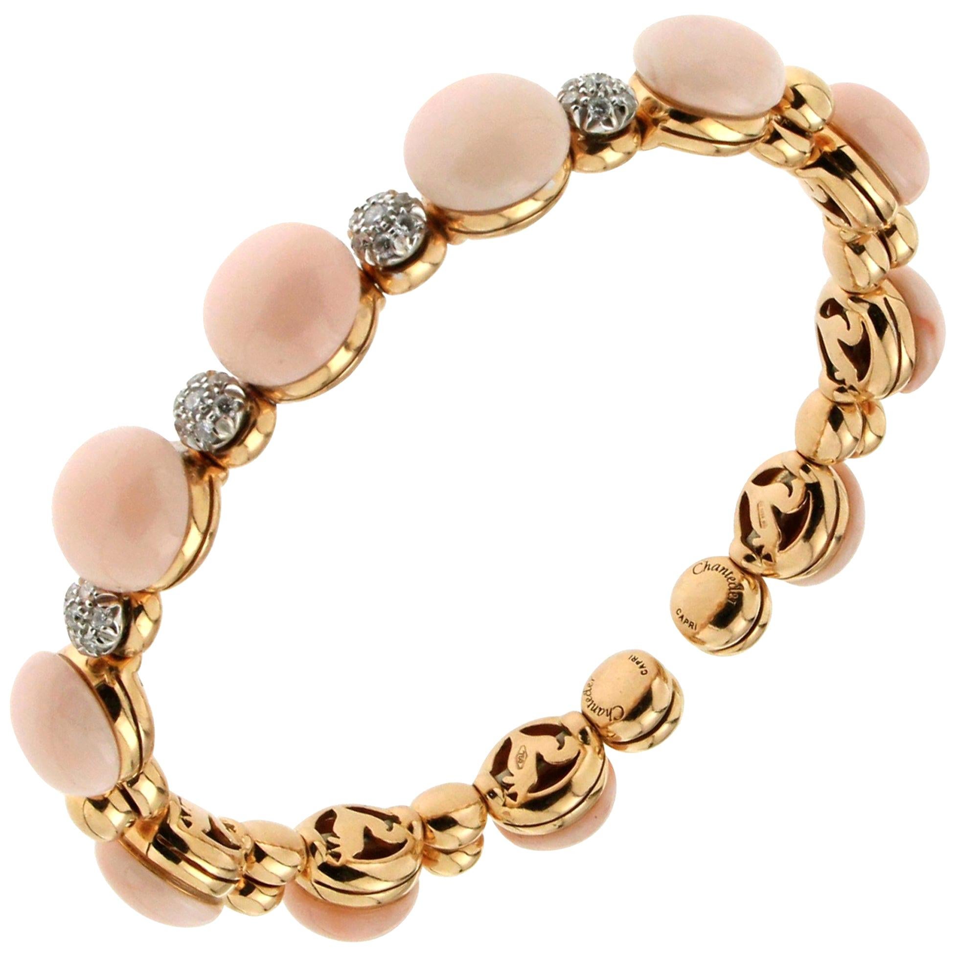 Handcraft Chantecler Capri Coral 18 Karat Yellow Gold Diamonds Bangle ...