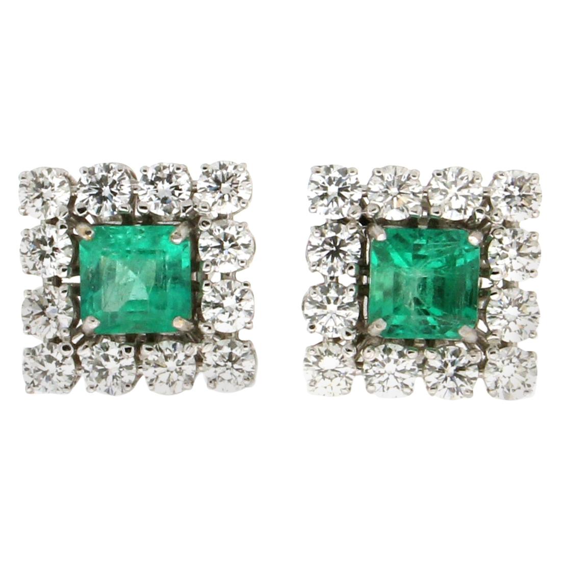 Handcraft Colombians Emerald 18 Karat White Gold Diamonds Dangle ...