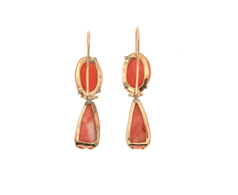 Handcraft Coral 14 Karat Yellow Gold Drop Earrings at 1stDibs