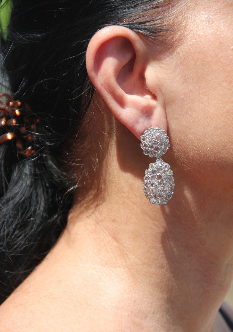 Handcraft Diamonds 14 Karat White Gold Drop Earrings For Sale at 1stDibs