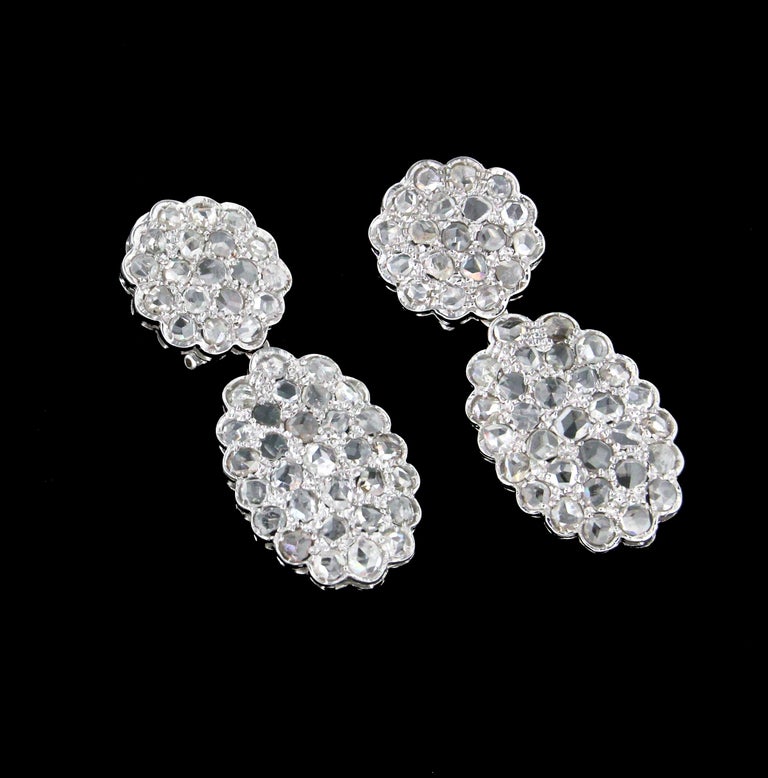 Handcraft Diamonds 14 Karat White Gold Drop Earrings For Sale at 1stDibs