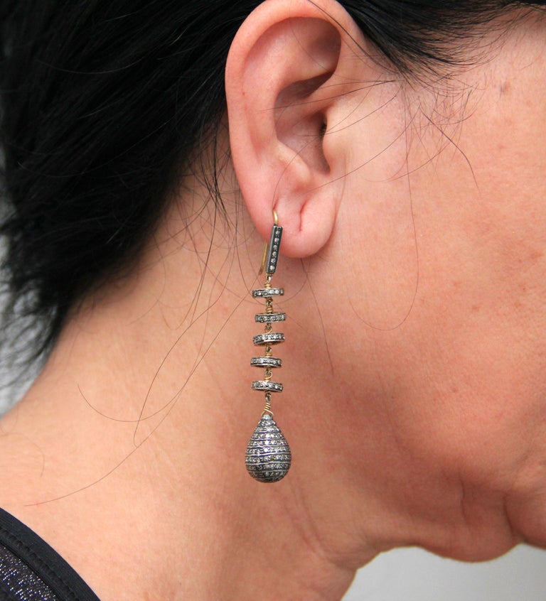 Handcraft Diamonds 14 Karat Yellow Gold Drop Earrings For Sale at 1stDibs