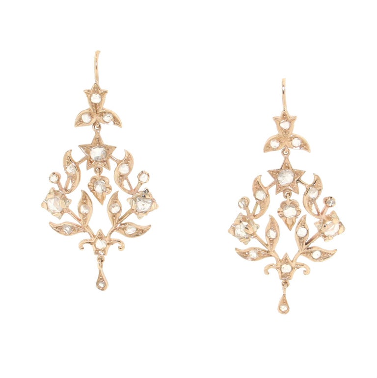 Handcraft Diamonds 14 Karat Yellow Gold Drop Earrings For Sale at 1stDibs