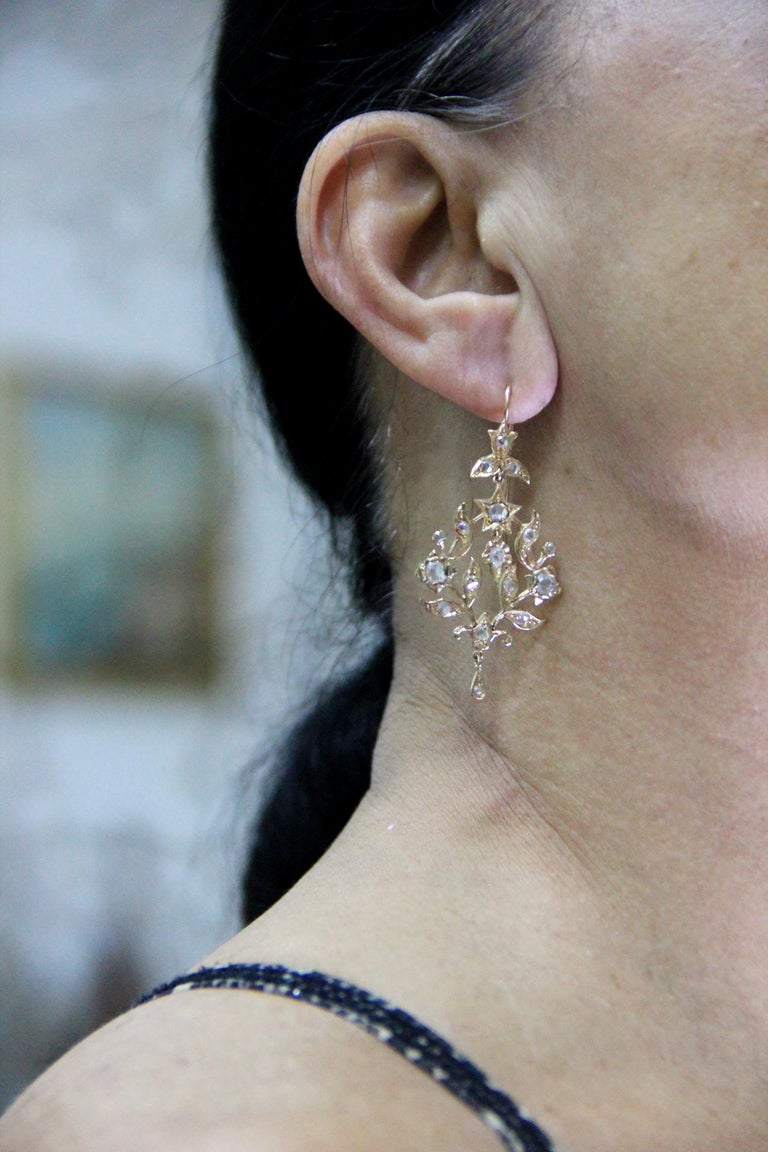 Handcraft Diamonds 14 Karat Yellow Gold Drop Earrings For Sale at 1stDibs