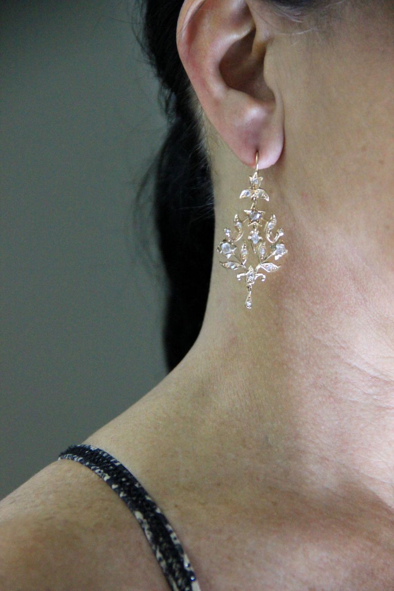 Handcraft Diamonds 14 Karat Yellow Gold Drop Earrings For Sale at 1stDibs