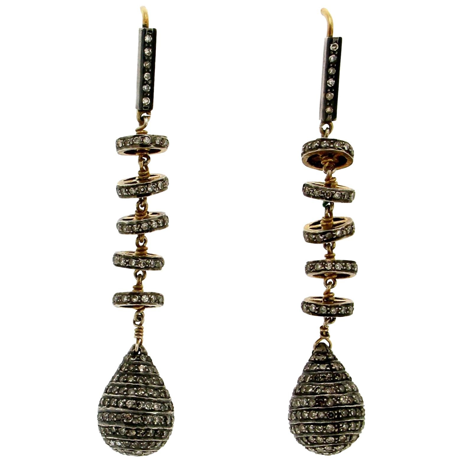 Handcraft Diamonds 14 Karat Yellow Gold Drop Earrings For Sale at 1stDibs