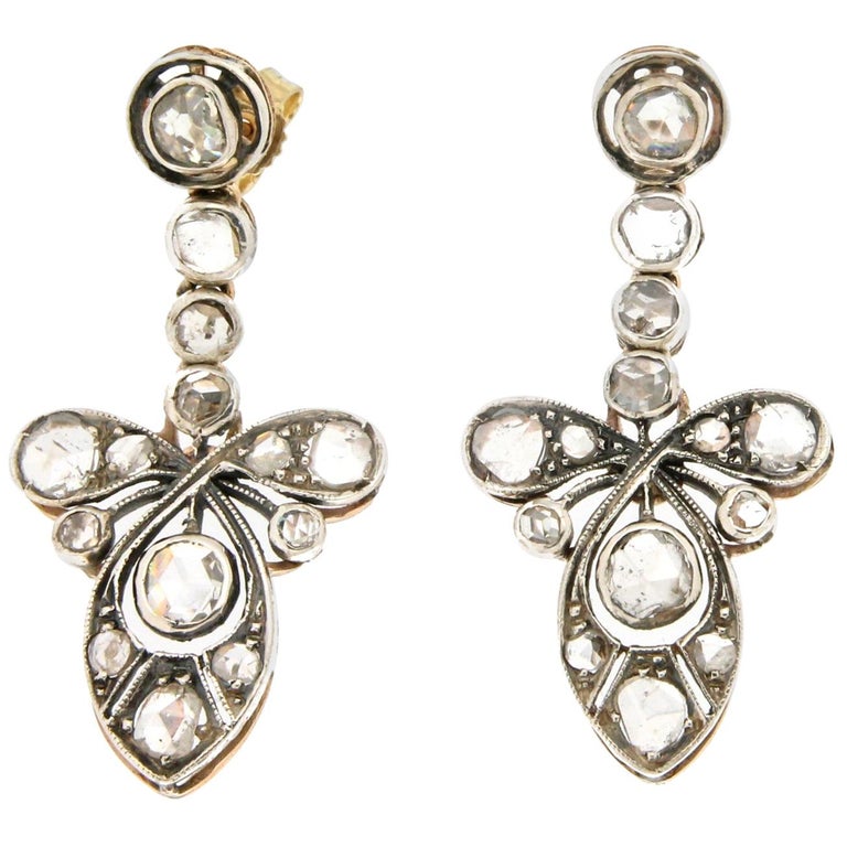 Handcraft Diamonds 14 Karat Yellow Gold Drop Earrings For Sale at 1stDibs