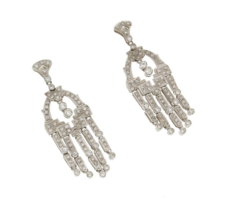 Handcraft Diamonds 18 Karat White Gold Drop Earrings For Sale at 1stDibs