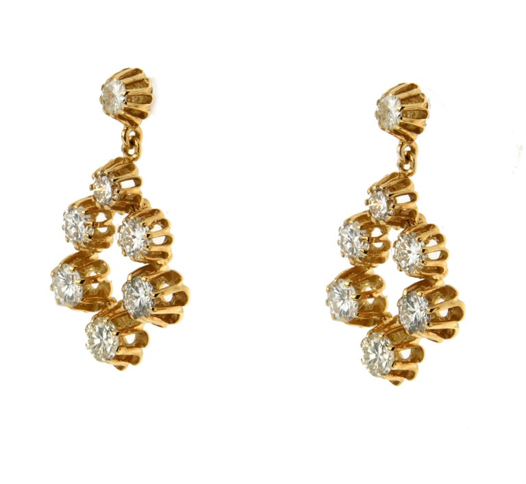 Handcraft Diamonds 18 Karat Yellow Gold Drop Earrings For Sale at 1stDibs