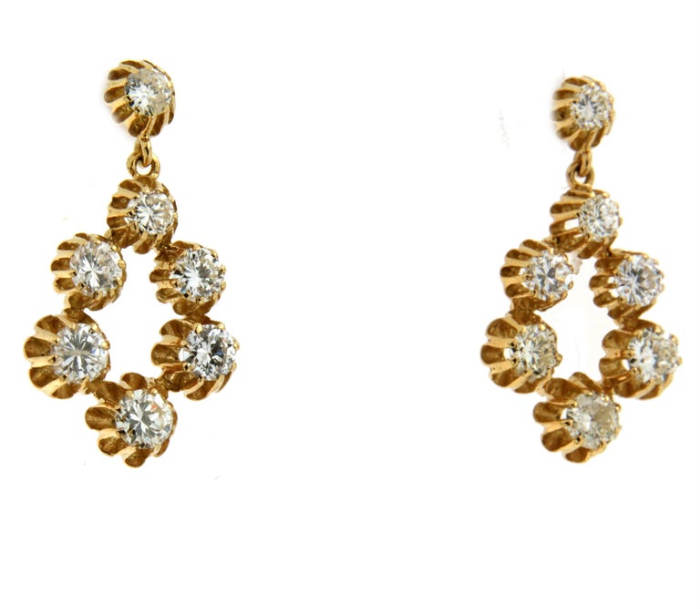 Handcraft Diamonds 18 Karat Yellow Gold Drop Earrings For Sale at 1stDibs