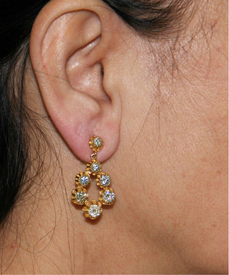 Handcraft Diamonds 18 Karat Yellow Gold Drop Earrings For Sale at 1stDibs