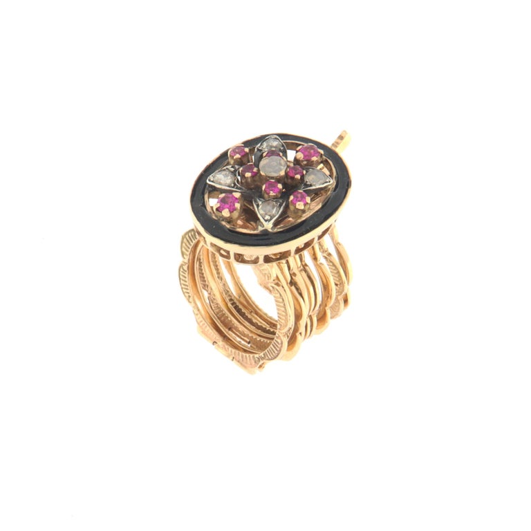 Handcraft Diamonds Rubies 14 Karat Yellow Gold Convertible Ring ...