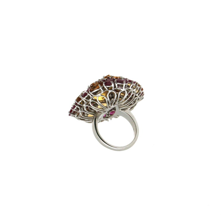 Handcraft Drop Citrine 18 Karat White Gold Sapphires Ruby Cocktail Ring ...