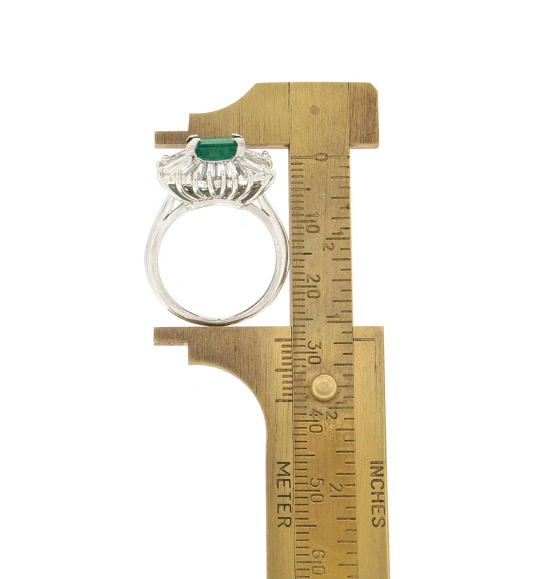 Handcraft Emerald Platinum Baguette Diamonds Cocktail Ring For Sale at ...