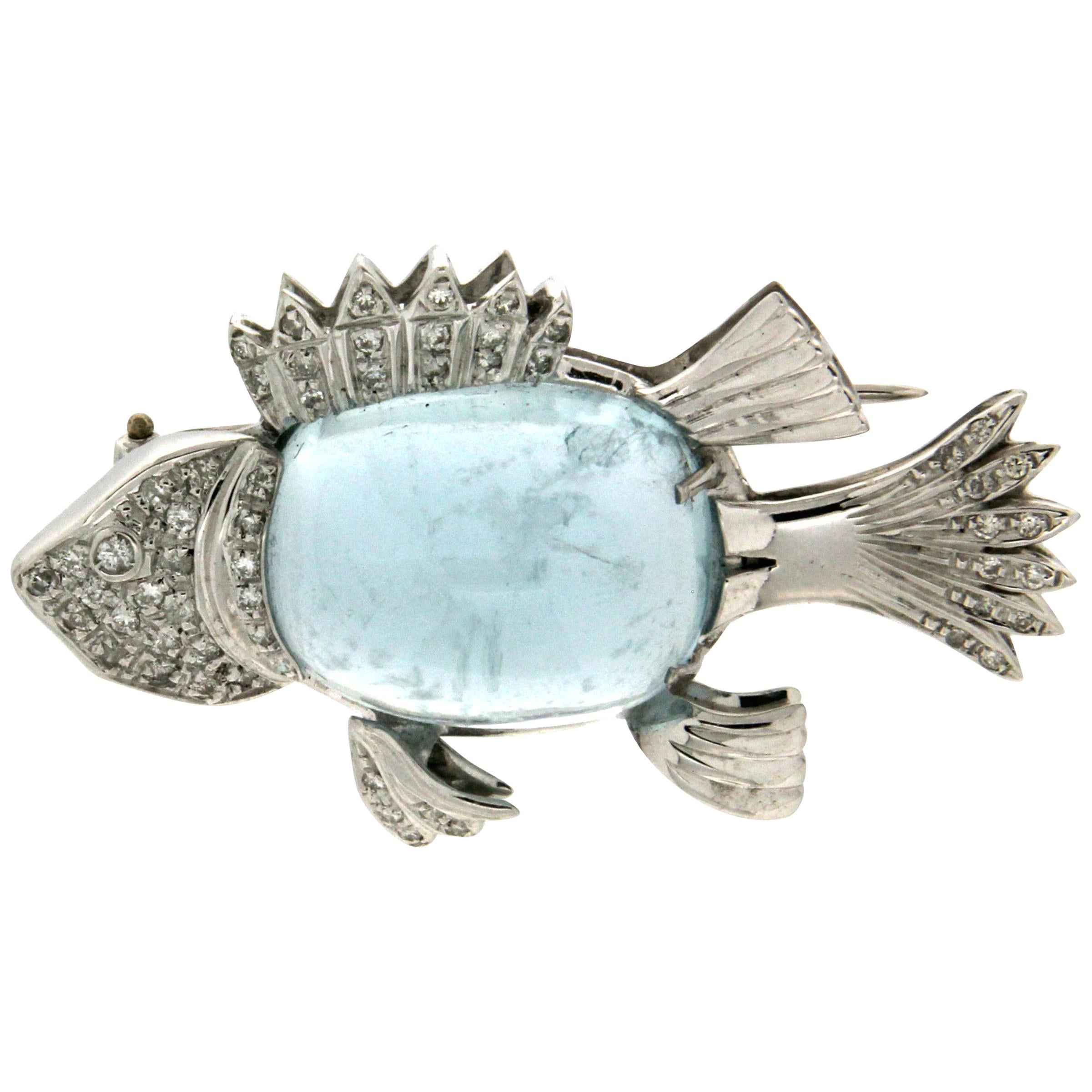 Diamond Pink Sapphire 18 Karat White Gold Golden Fish Brooch For Sale ...