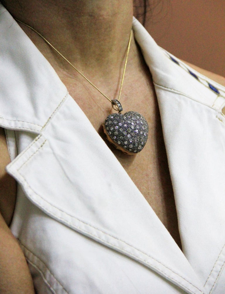 Handcraft Heart 14 Karat Yellow Gold Diamonds Pendant Necklace For Sale ...