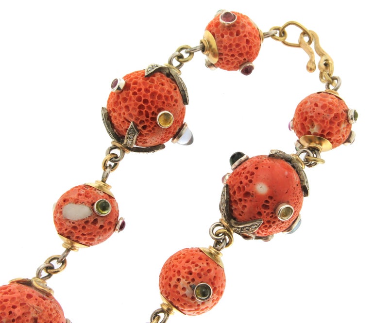 Handcraft Japanese Coral 18 Karat Gold Diamonds Necklace For Sale at ...