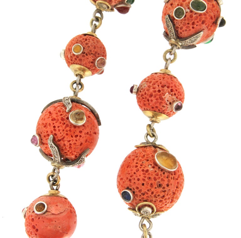 Handcraft Japanese Coral 18 Karat Gold Diamonds Necklace For Sale at ...