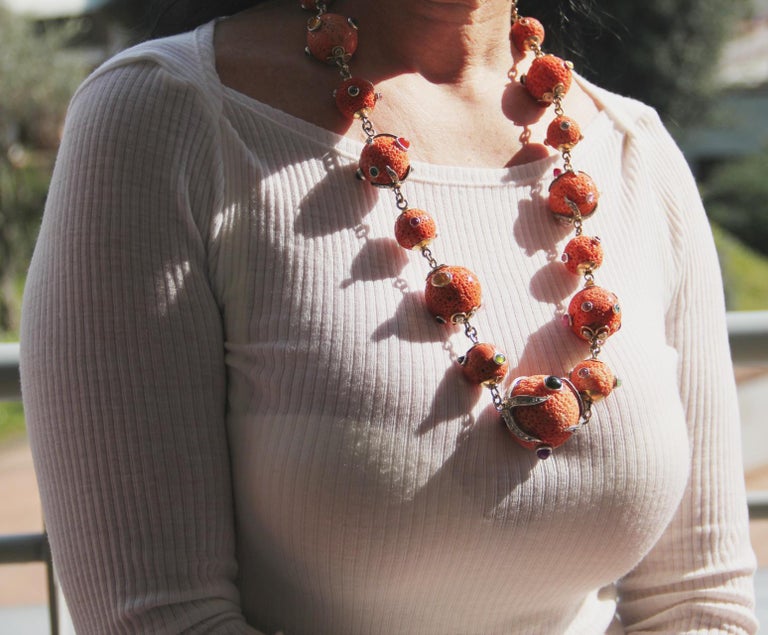 Handcraft Japanese Coral 18 Karat Gold Diamonds Necklace For Sale at ...