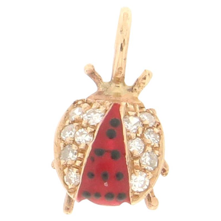 Handcraft Ladybug 14 Karat Yellow Gold Diamonds Pendant Necklace at 1stDibs