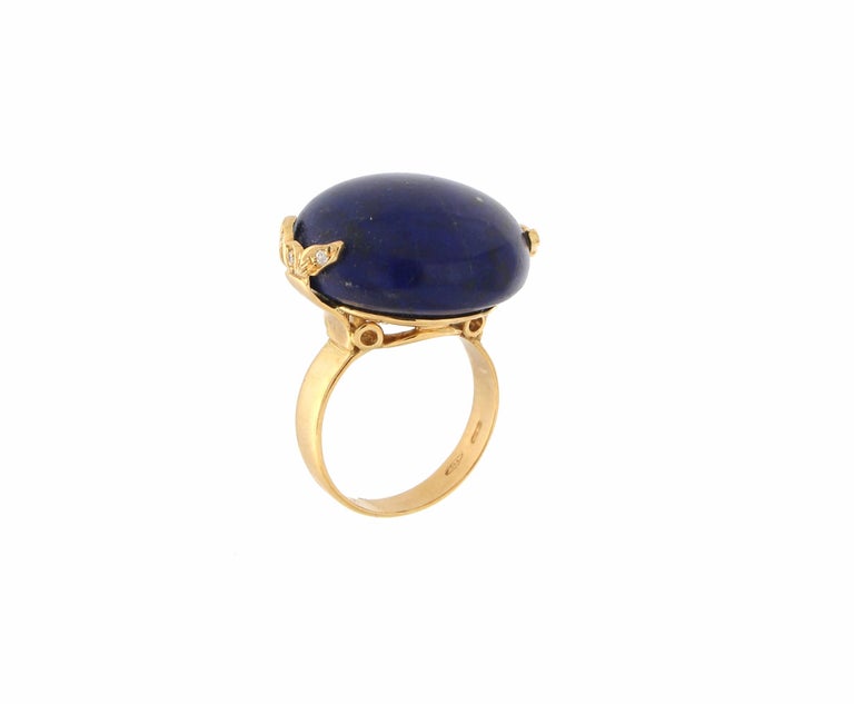 Handcraft Lapis Lazuli 18 Karat Yellow Gold Diamonds Cocktail Ring For ...