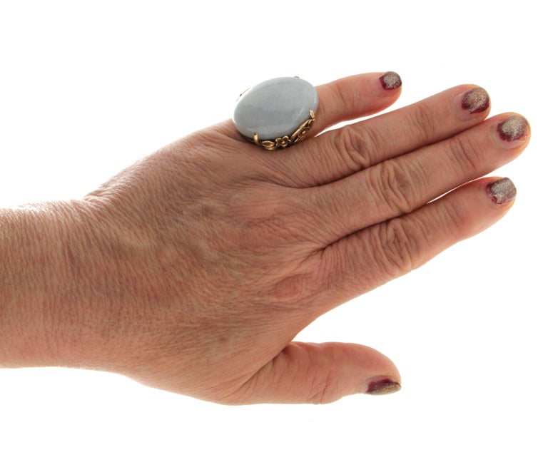 Handcraft Lavender Jade 14 Karat Yellow Gold Cocktail Ring at 1stDibs