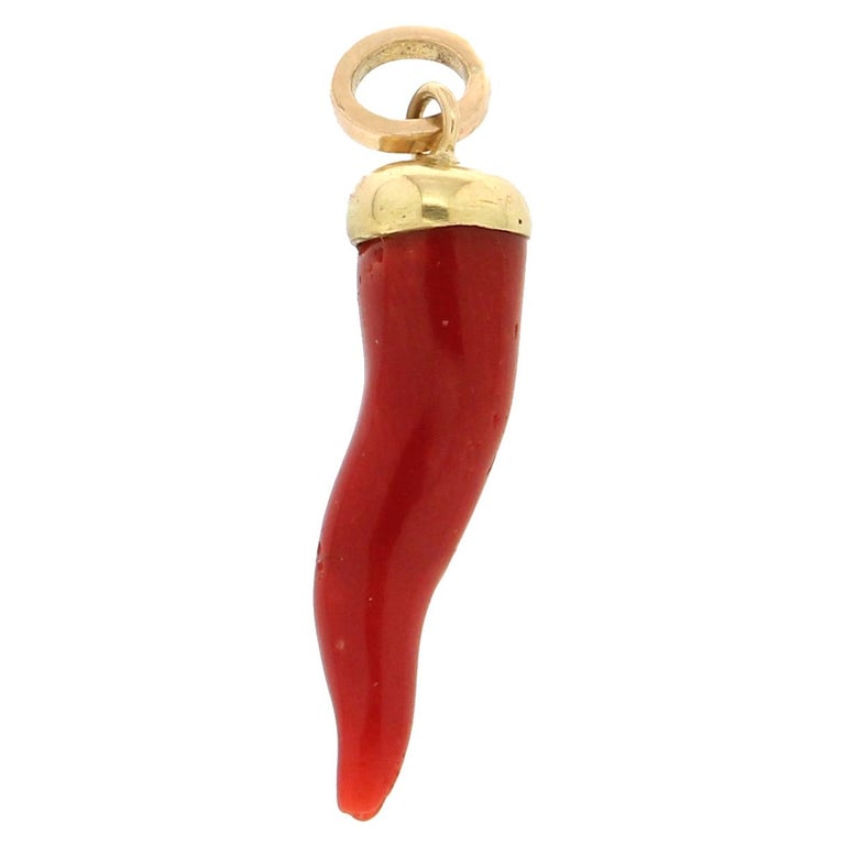 Handcraft Lucky Horn 18 Karat Yellow Gold Pendant Necklace at 1stDibs