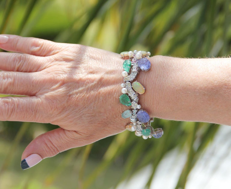 Handcraft Multi-Color 18 Karat White Gold Diamonds Cuff Bracelet For ...