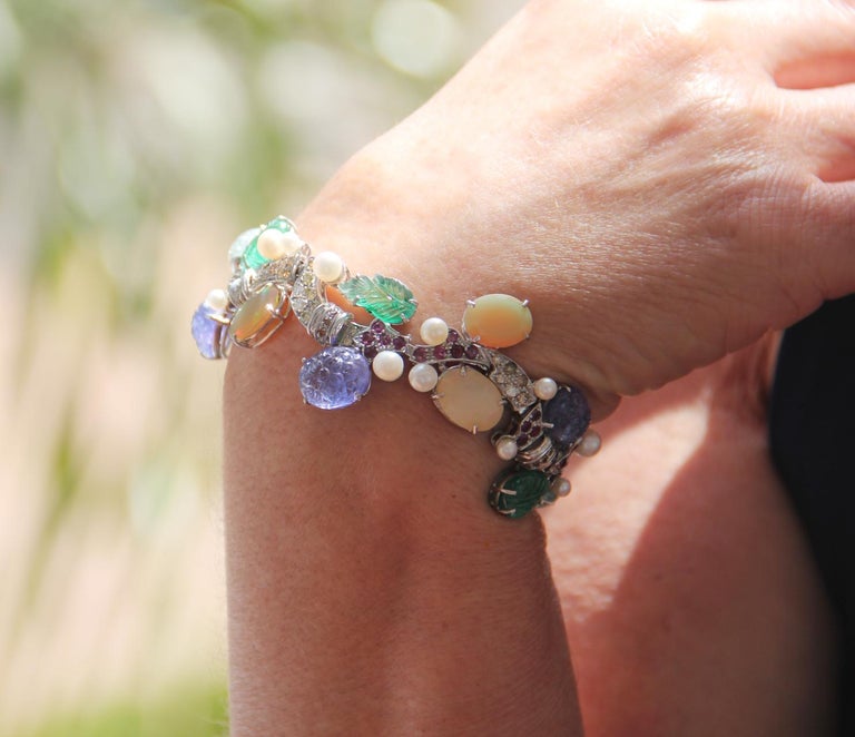 Handcraft Multi-Color 18 Karat White Gold Diamonds Cuff Bracelet For ...