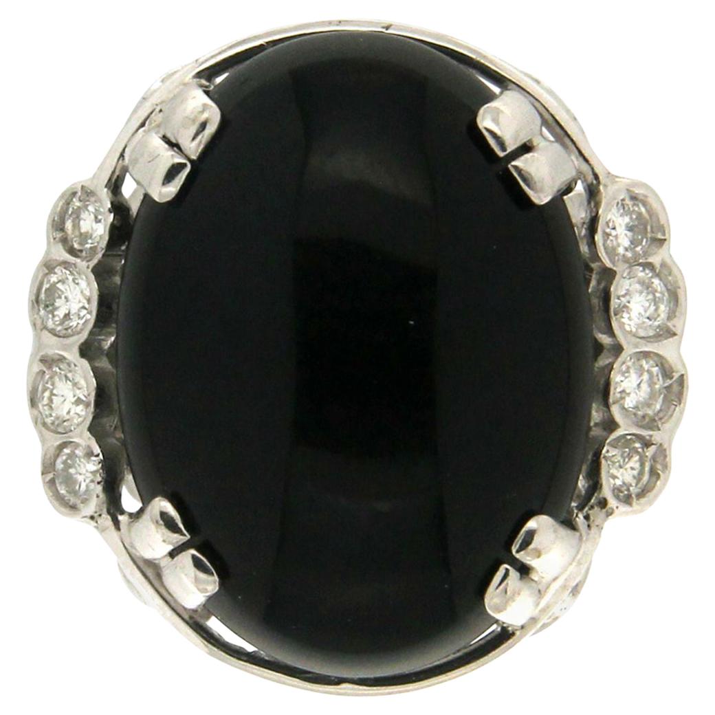Handcraft Onyx 18 Karat White Gold Diamonds Cocktail Ring For Sale at ...