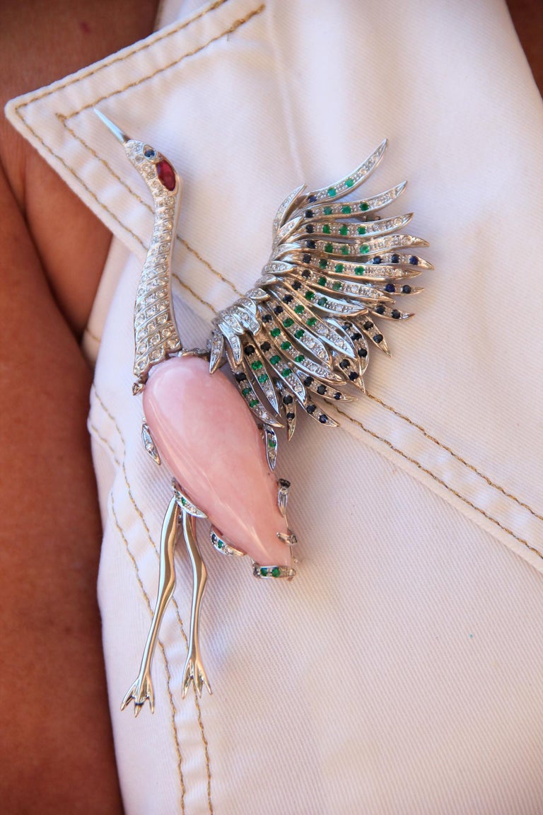 Handcraft Opal 18 Karat White Gold Diamonds Emeralds Sapphires Ruby ...