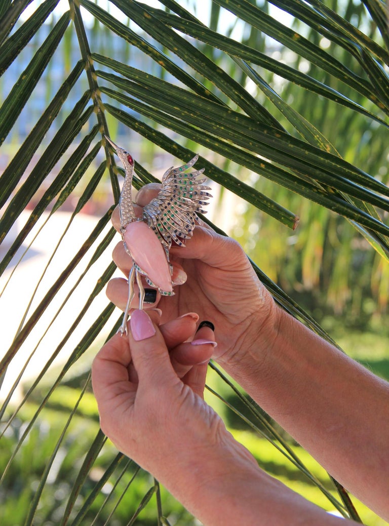 Handcraft Opal 18 Karat White Gold Diamonds Emeralds Sapphires Ruby ...
