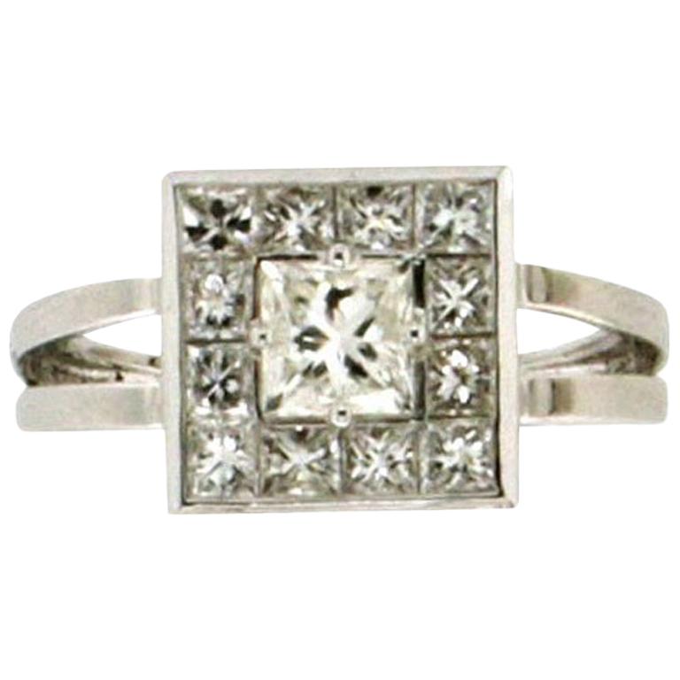 Princess Diamond Engagement Ring with Wide Gold Setting For Sale (Free ...