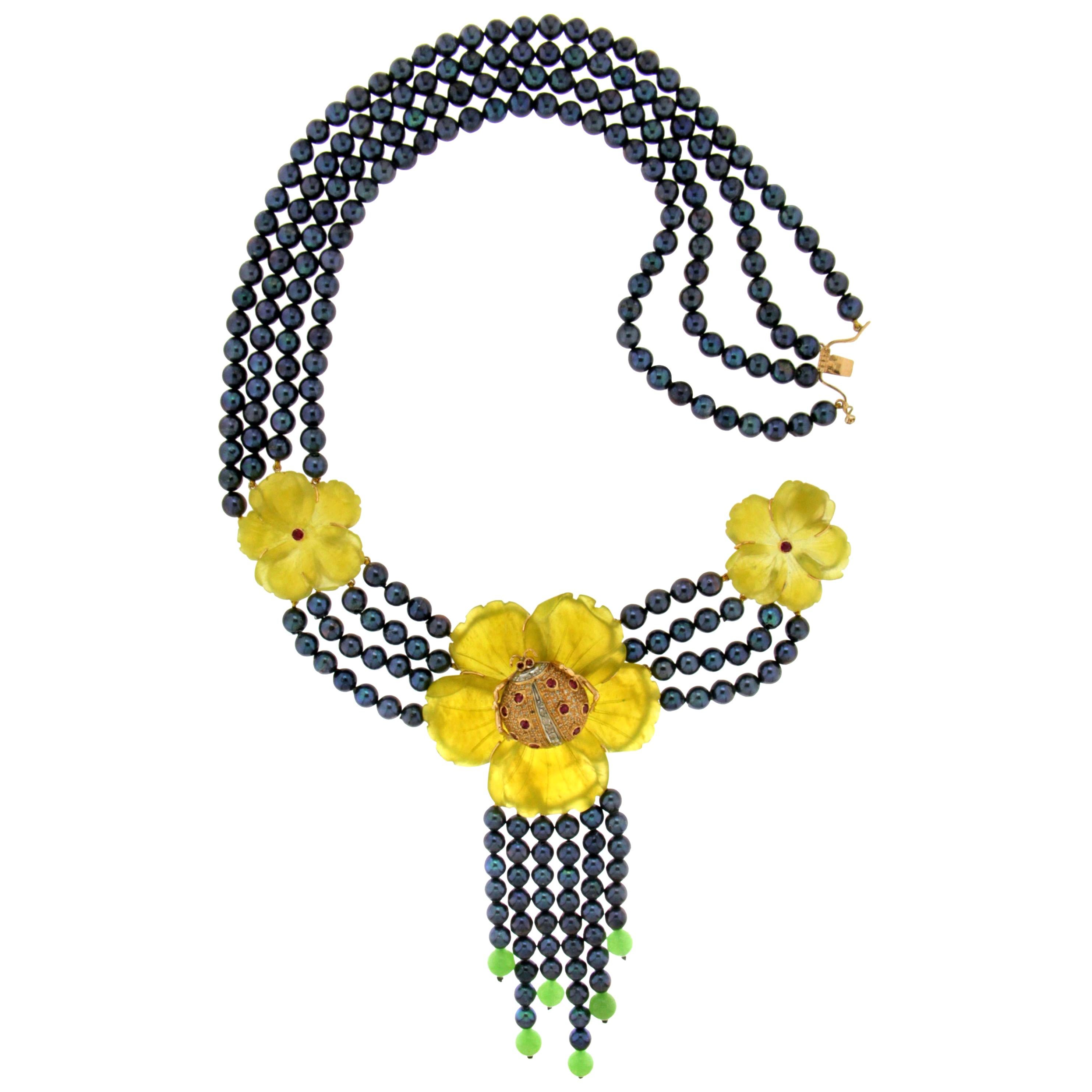 Multi-Strand Necklace in 18 Karat 2 Golds with Hearts and Flowers For ...