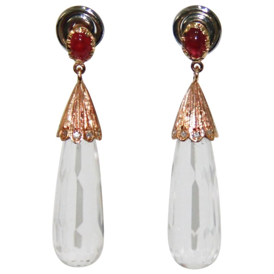 Handcraft Rubies 14 Karat Yellow Gold Diamonds Drop Earrings For Sale ...