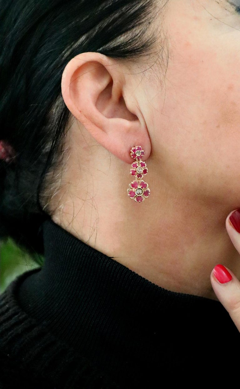 Handcraft Rubies 14 Karat Yellow Gold Diamonds Drop Earrings For Sale ...