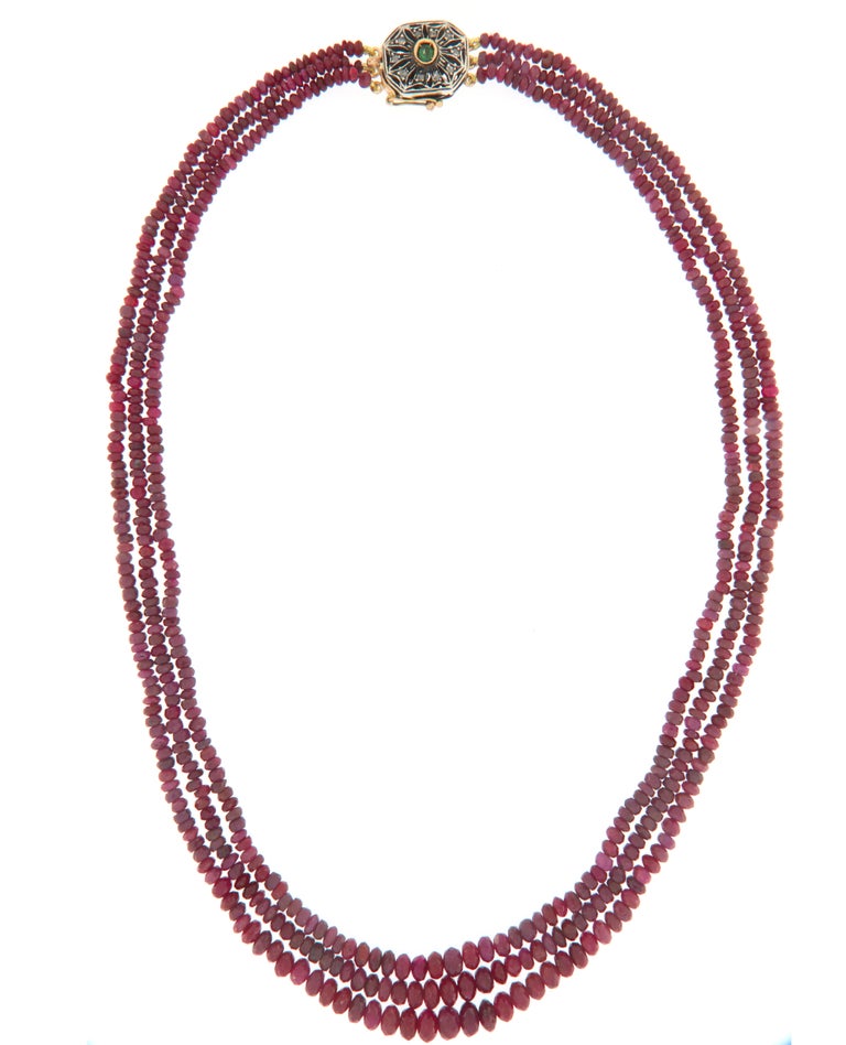Rubies 9 Karat Yellow Gold Rope Necklace For Sale at 1stDibs